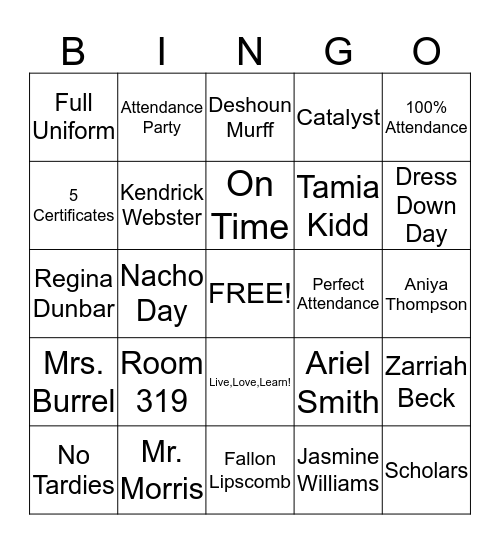 ATTENDANCE BINGO Card