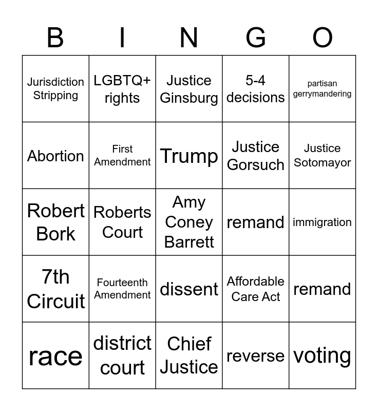 Supreme Court Bingo Card