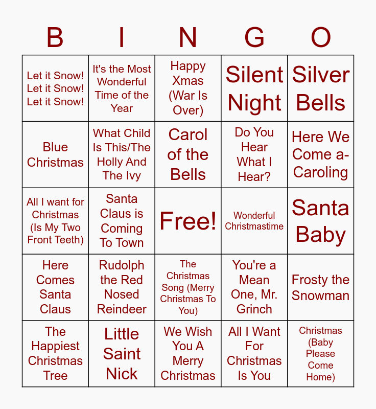 Holiday Songs (from Spotify Christmas Classics) Bingo Card