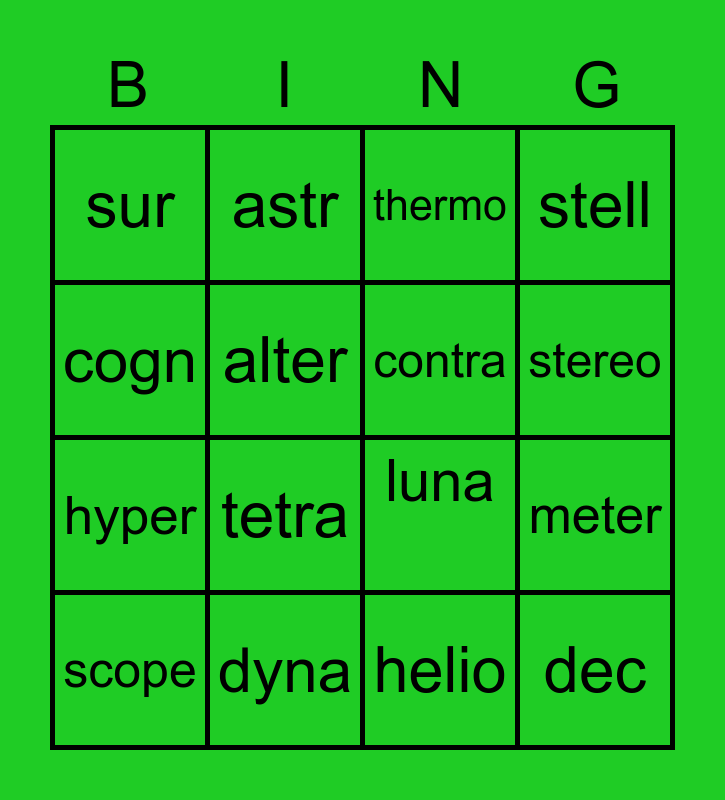 Stem List #5 Bingo Card