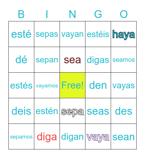 Present Subjunctive Bingo Card