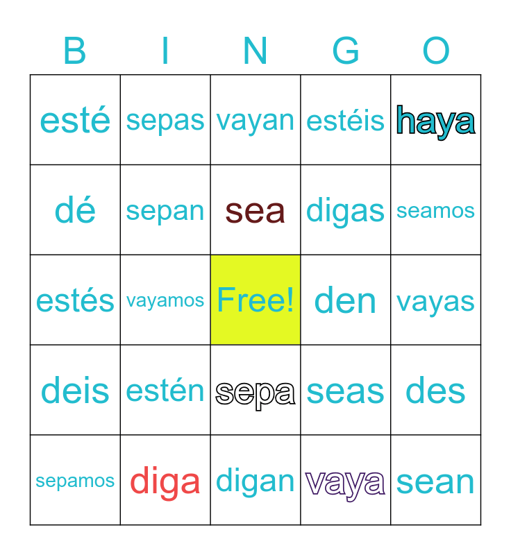 Present Subjunctive Bingo Card