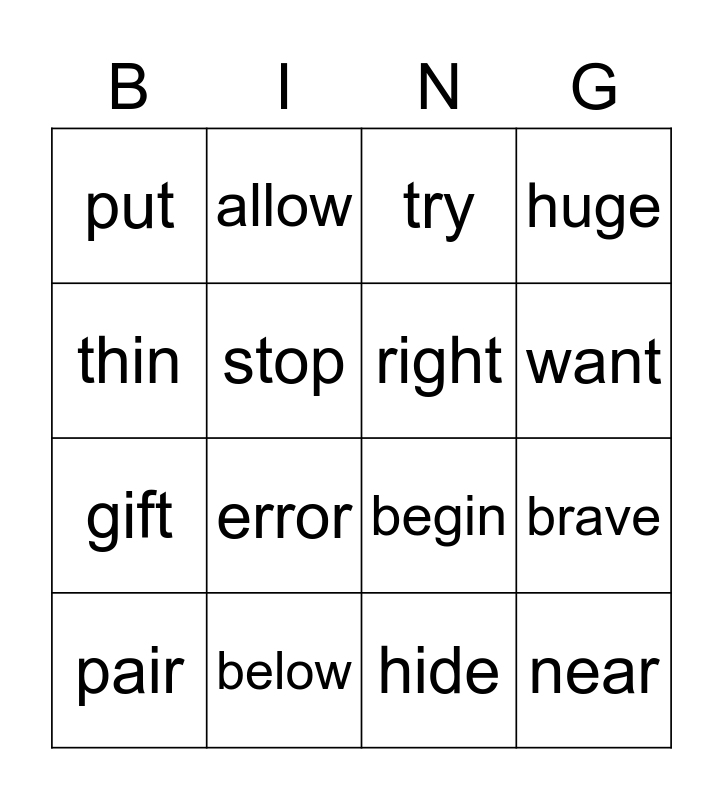 Synonym bingo Card