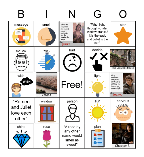 Chapter 3 Romeo and Juliet Bingo Card