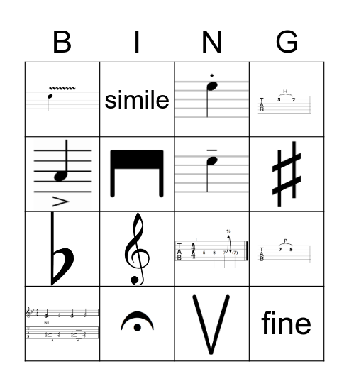 Musical Symbol Bingo Card