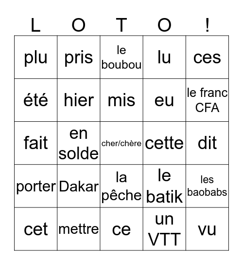 Chapitre 7 Bingo Card