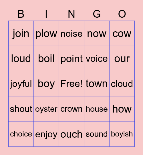 Diphthong Bingo Card