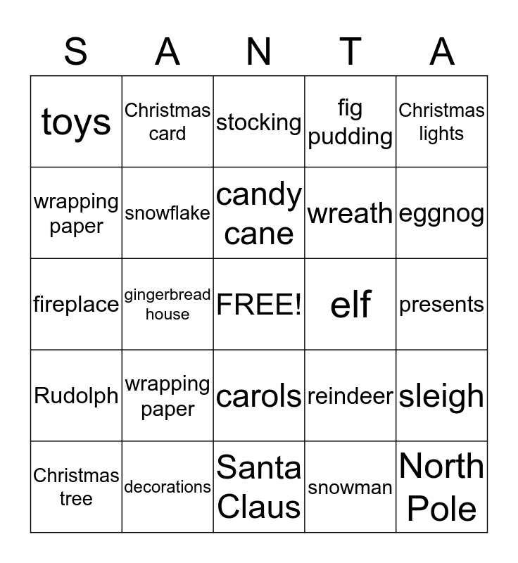 SANTA BINGO Card
