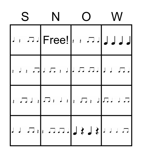 Winter Rhythm Bingo Card