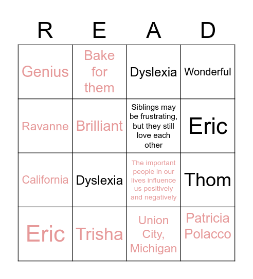 Author Study Bingo Card