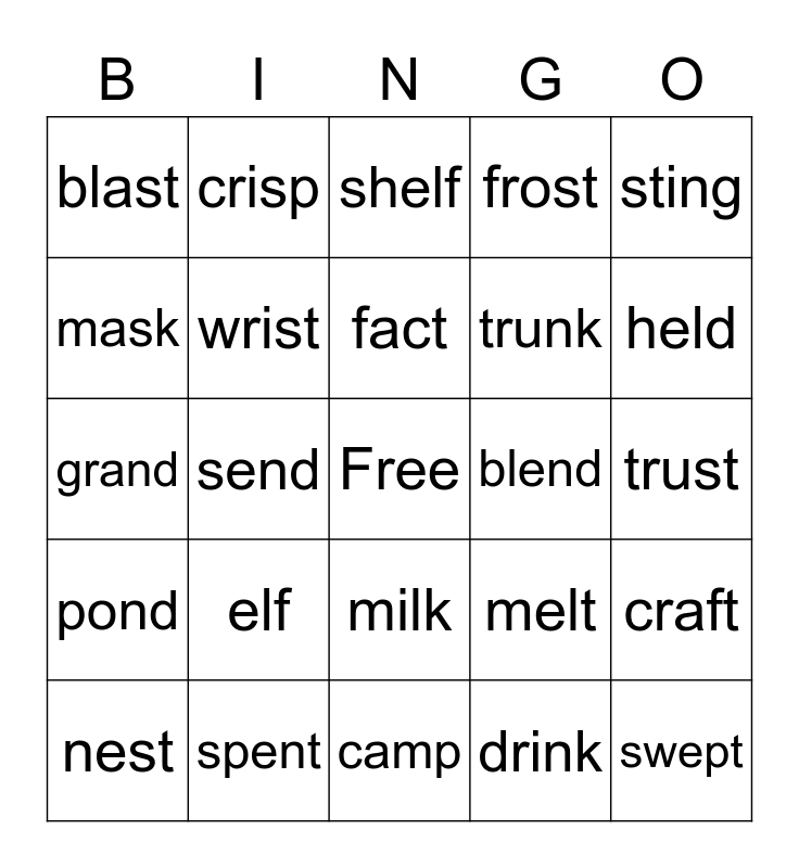 Ending Blends Bingo Card