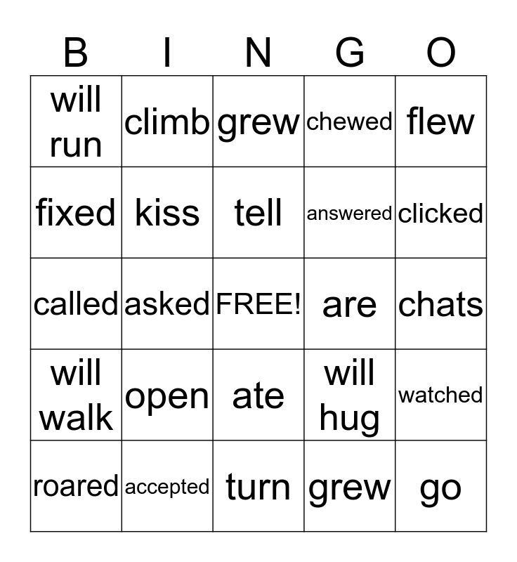 VERB TENSES Bingo Card