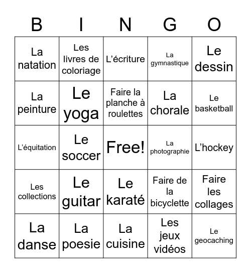 Les passe-temps Bingo Card