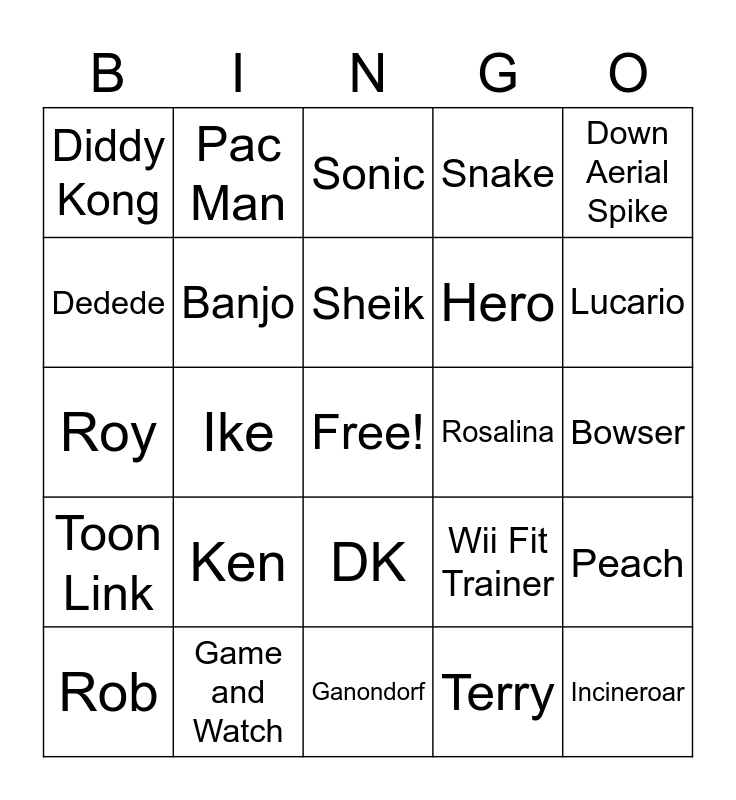 Smash Random Bingo Card
