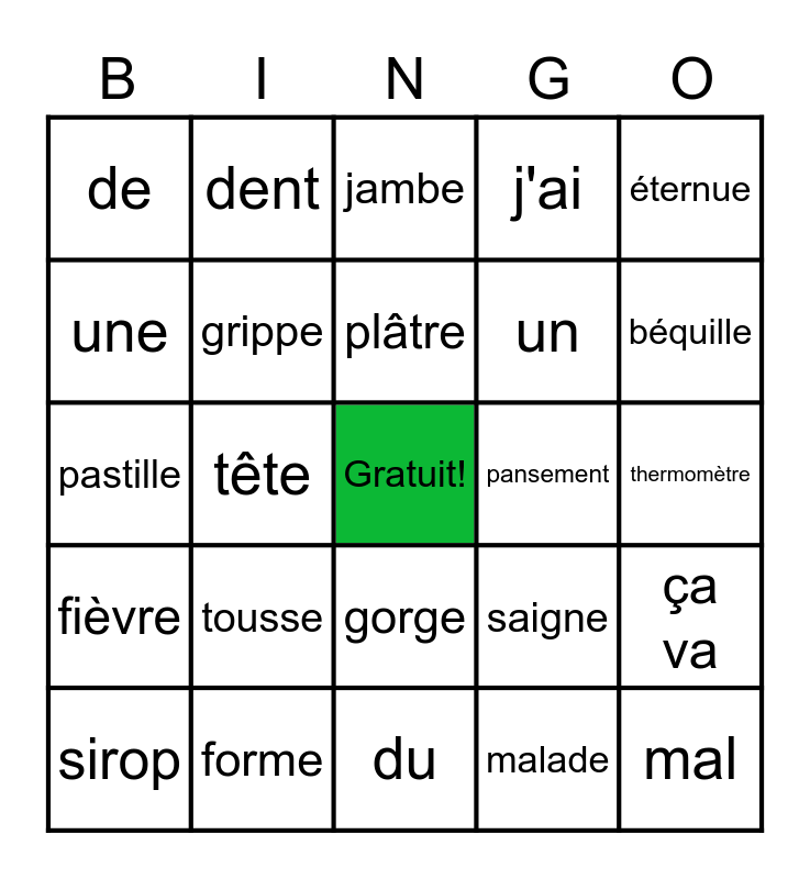 La Santé Bingo Card