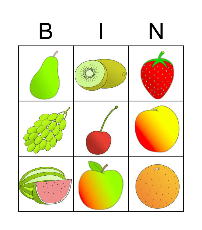 Fruits Bingo Card