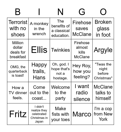 EW's Holiday Die Hard Bingo Card