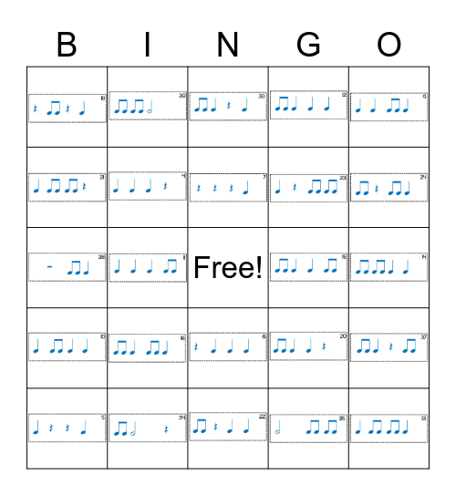 Rhythms 1 Bingo Card
