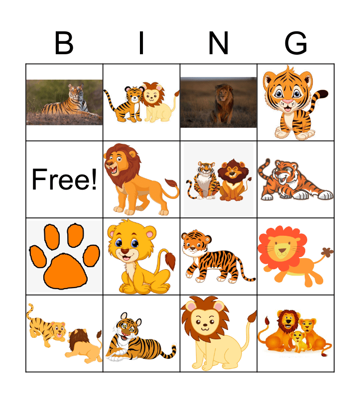 Lions and Tigers Bingo Card