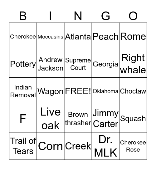 SE Indian Bingo Card