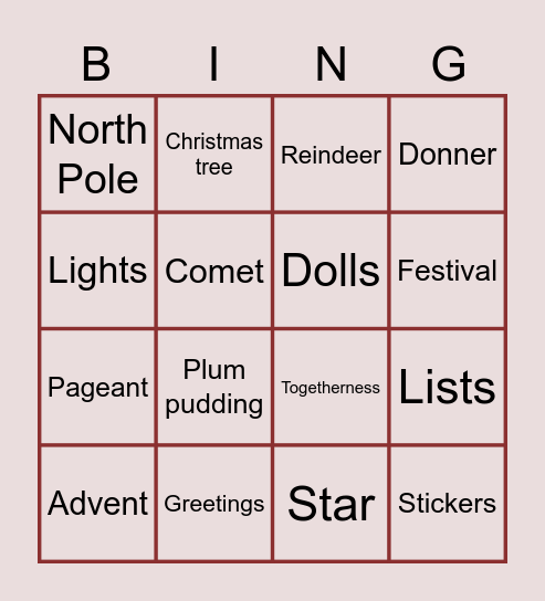 Holiday Bingo 20 Bingo Card