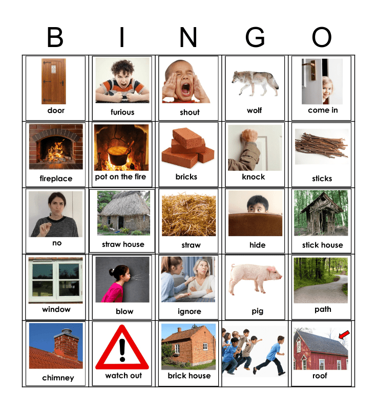 Three Little Pigs Vocab 5x5 Bingo Card
