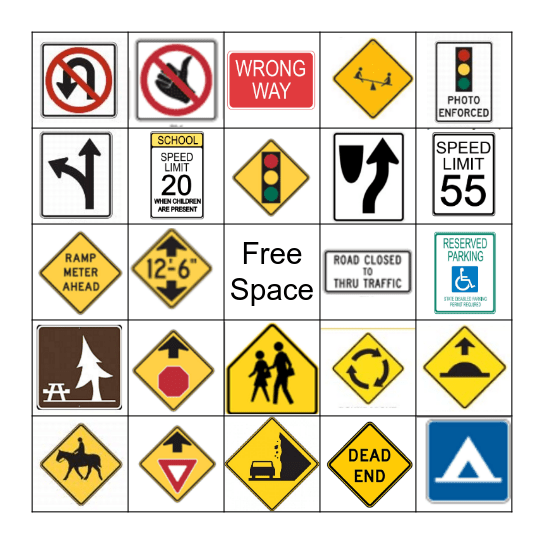 Road Sign Bingo Card