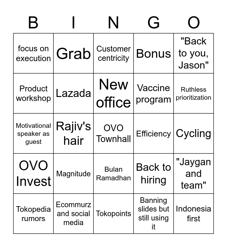 OVO TOWNHALL BINGO Card