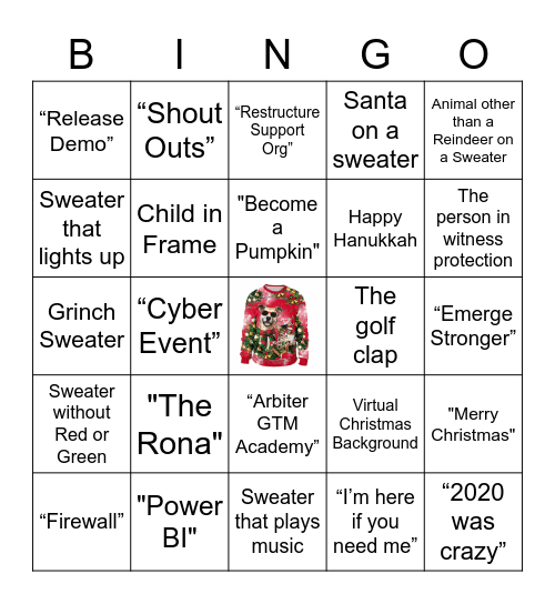 Ugly Christmas Sweater Bingo Card