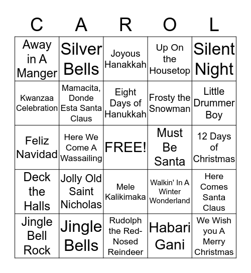 Christmas Carol Bingo! Bingo Card