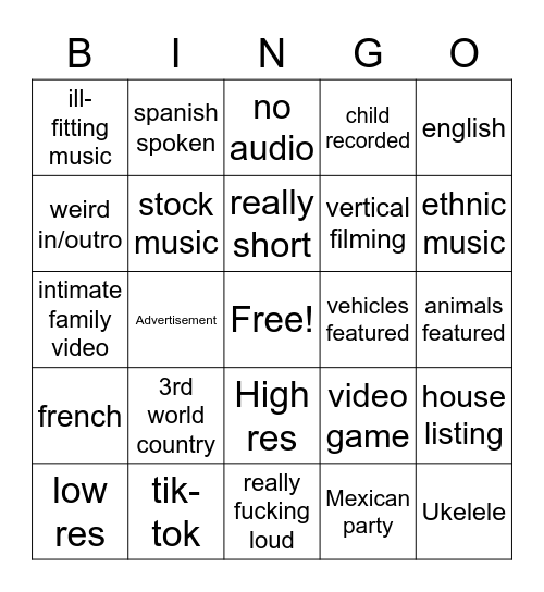 youtube bingo Card
