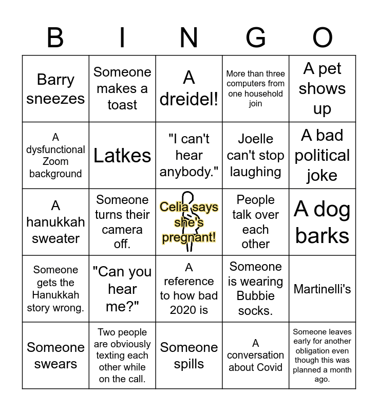 Hanukkah Bingo Card