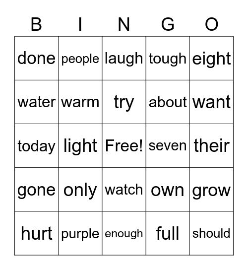 Sight Word set 4 Bingo Card