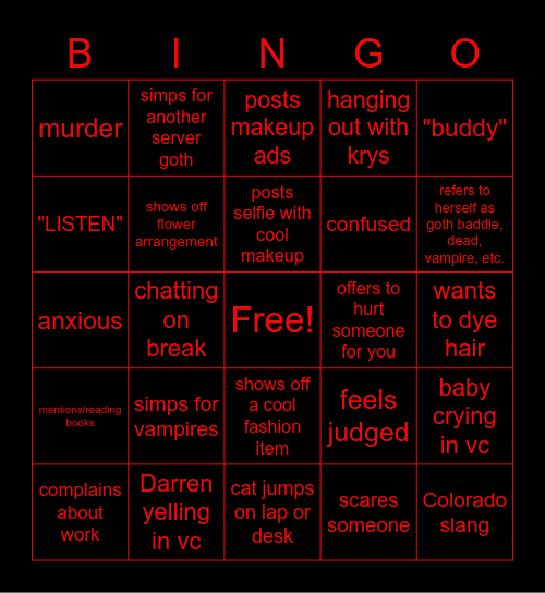 GOTH BADDIE BINGO Card
