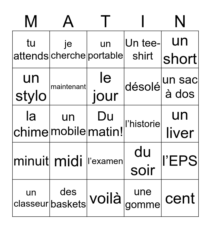 du Bingo Card