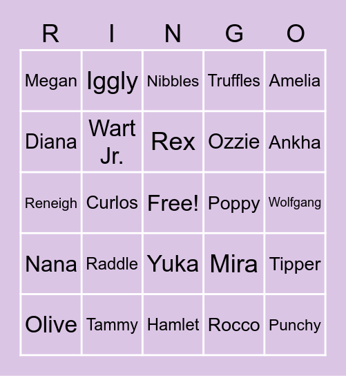 Ringo Baby Bingo Card