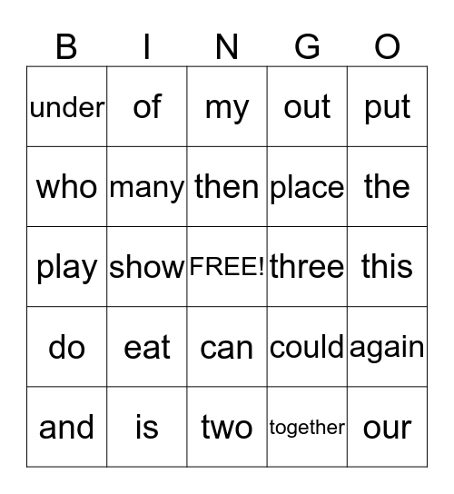 First Grade, Units 1 & 2 HFW Bingo Card