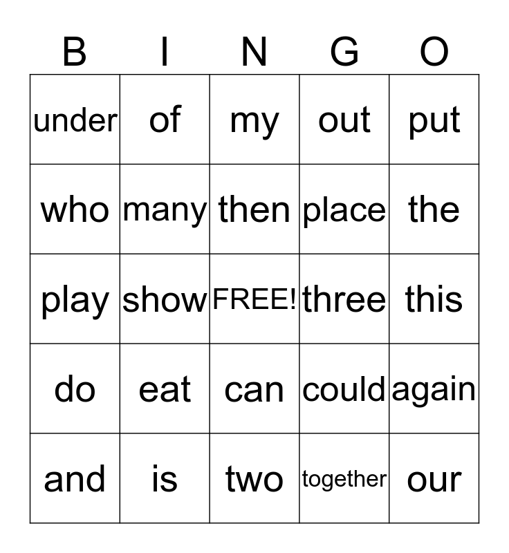 First Grade, Units 1 & 2 HFW Bingo Card