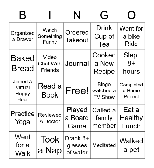 Social Distance Bingo Card