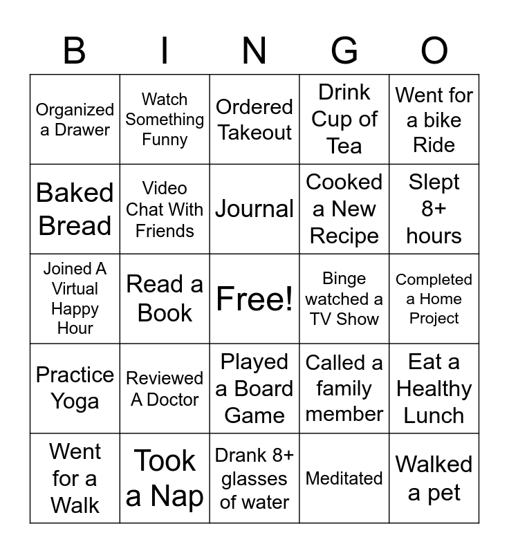 Social Distance Bingo Card