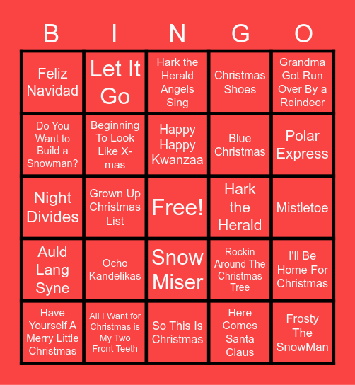 Winter Music Bingo Card