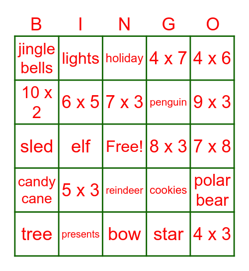 Holiday Bingo Card