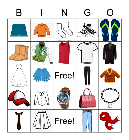 Clothing Bingo Card