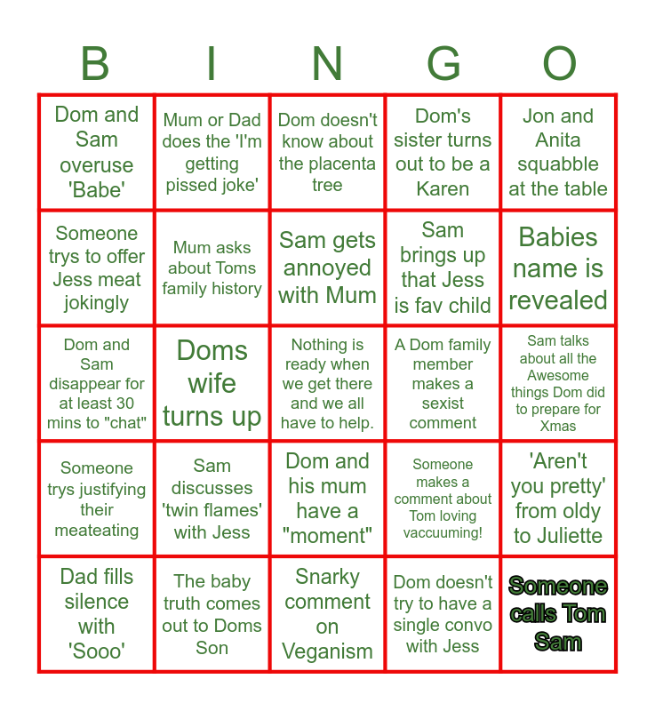 Family Christmas Bingo Card