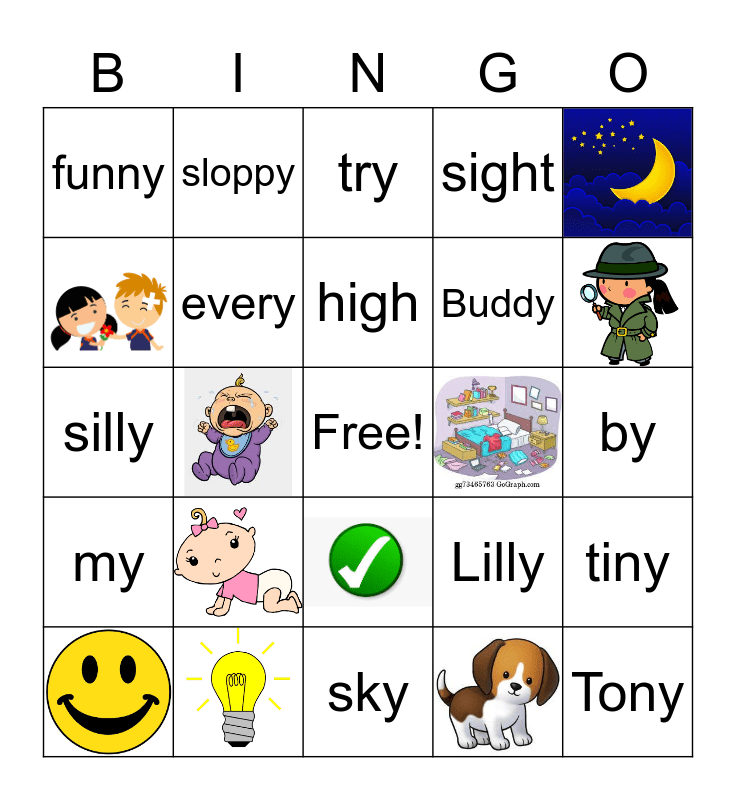 Long E Sounds 'y' Long I Igh, y, i Bingo Card