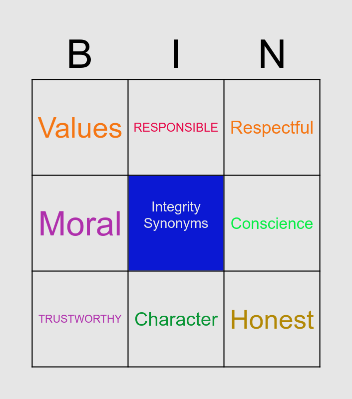 Integrity Bingo - Synonyms - Hyde Brooklyn Bingo Card