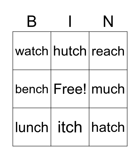 Spelling tch ch Bingo Card
