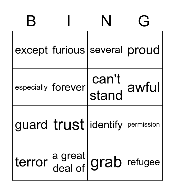 Suzy and Leah Vocabulary Bingo Card