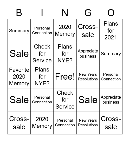Bye Bye 2020 Bingo Card