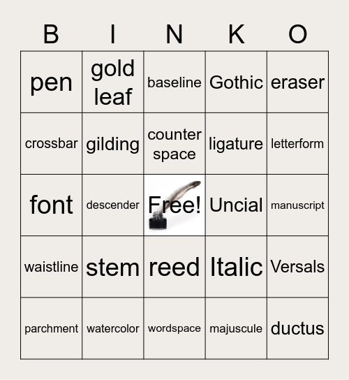 Calligraphy B-INK-O Bingo Card